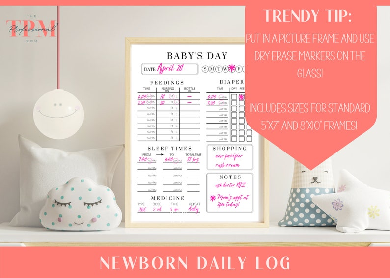 Baby Log Printable, Newborn Feeding and Diaper Tracker, Sleep Schedule ...