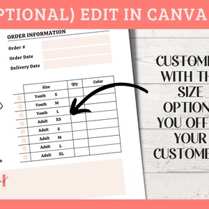 Custom Tshirt Order Form Editable Template, T-shirt Order Forms for ...