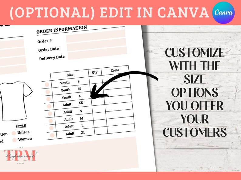 Custom Tshirt Order Form Editable Template, T-shirt Order Forms for ...