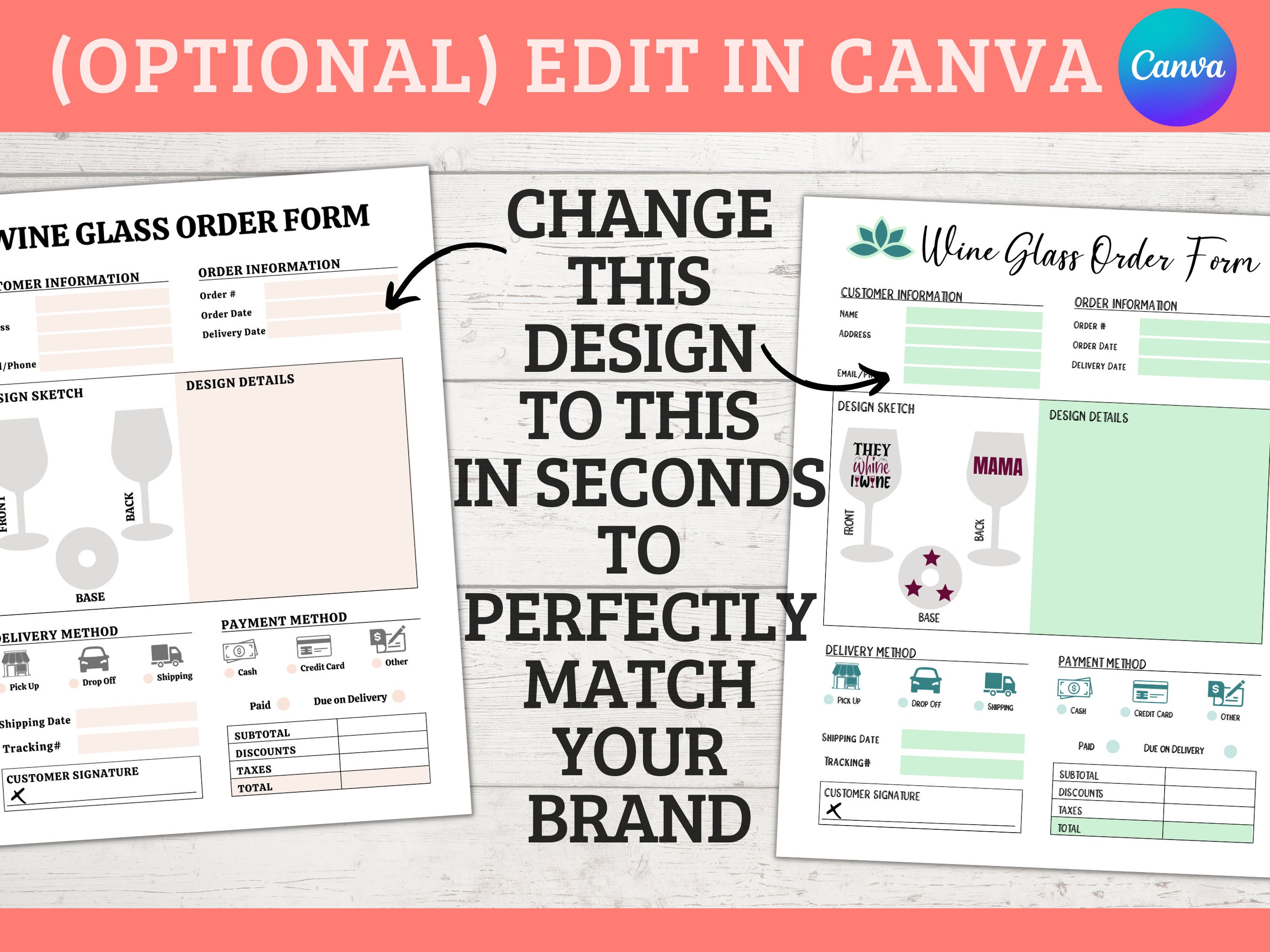 Wine Glass Order Form Editable Template, Handmade Seller Order Forms ...