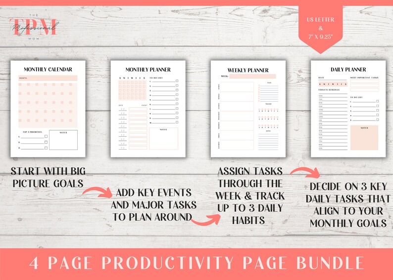 Weekly Planner Printable Bundle Blank Monthly Calendar US - Etsy