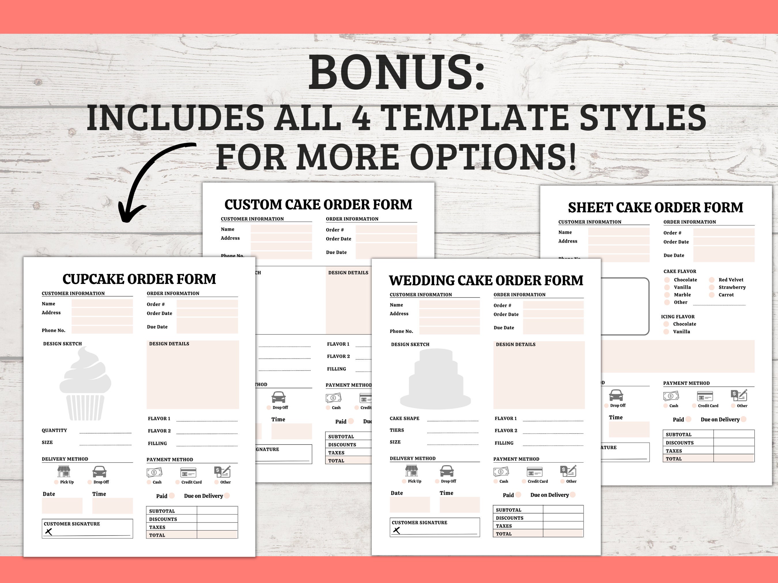 Sheet Cake Order Form Bundle, Custom Birthday Cake Editable Canva ...