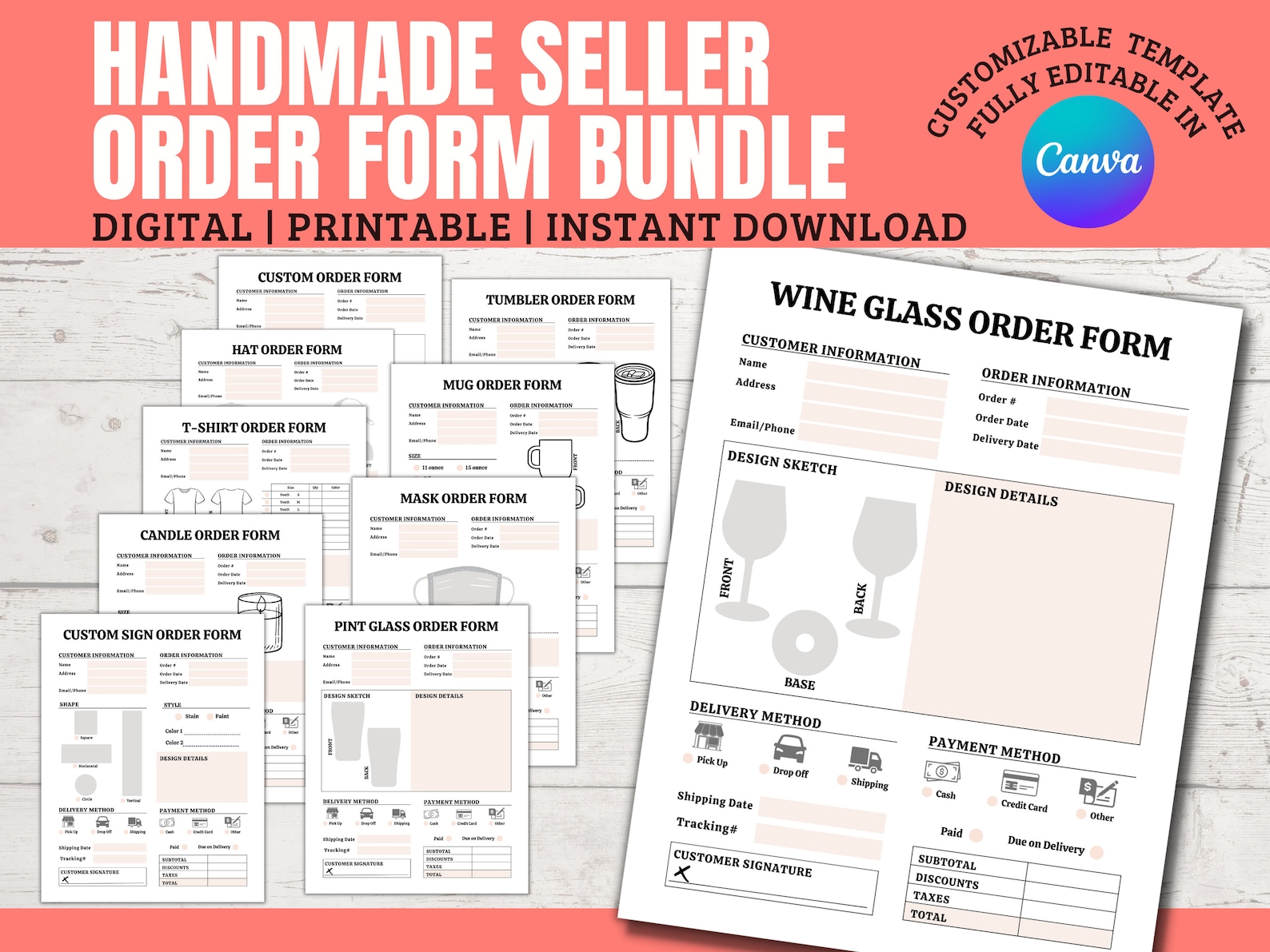 Handmade Seller Order Form Bundle, Editable Custom Craft Show Order ...
