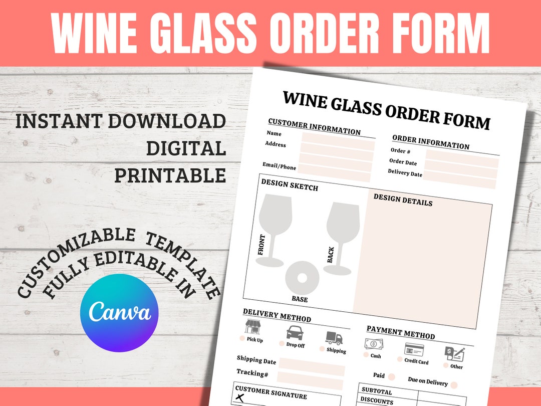 Wine Glass Order Form Editable Template, Order Forms for Decals ...