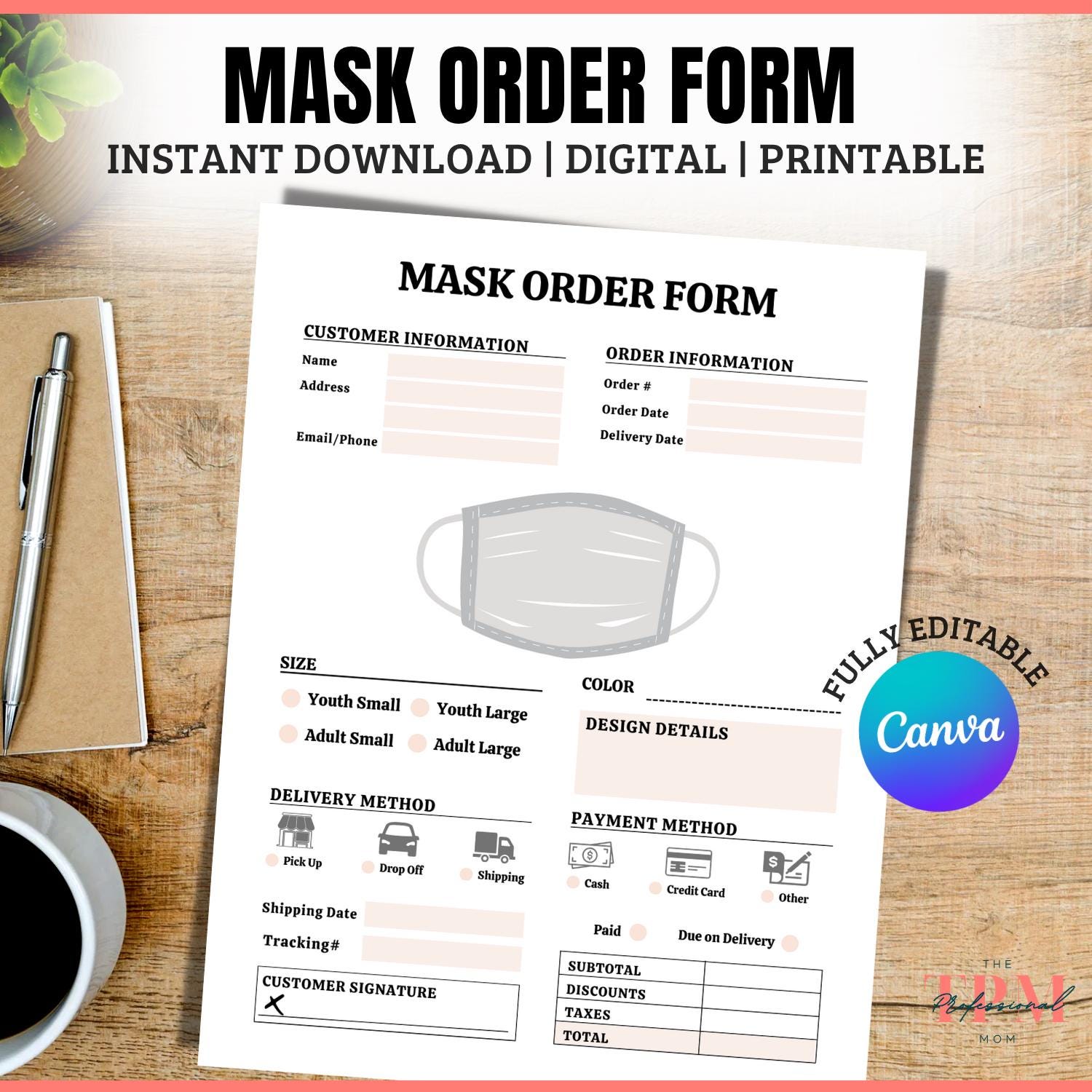 Mask Order Form Editable Template, Handmade Seller Order Forms, Mask ...
