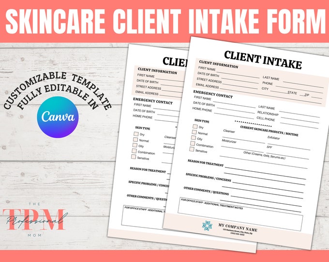 Simple Client Intake Form and Client Self-assessment for Estheticians ...