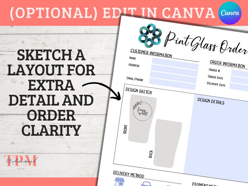 Pint Glass Order Form Editable Template, Custom Cup Order Forms ...