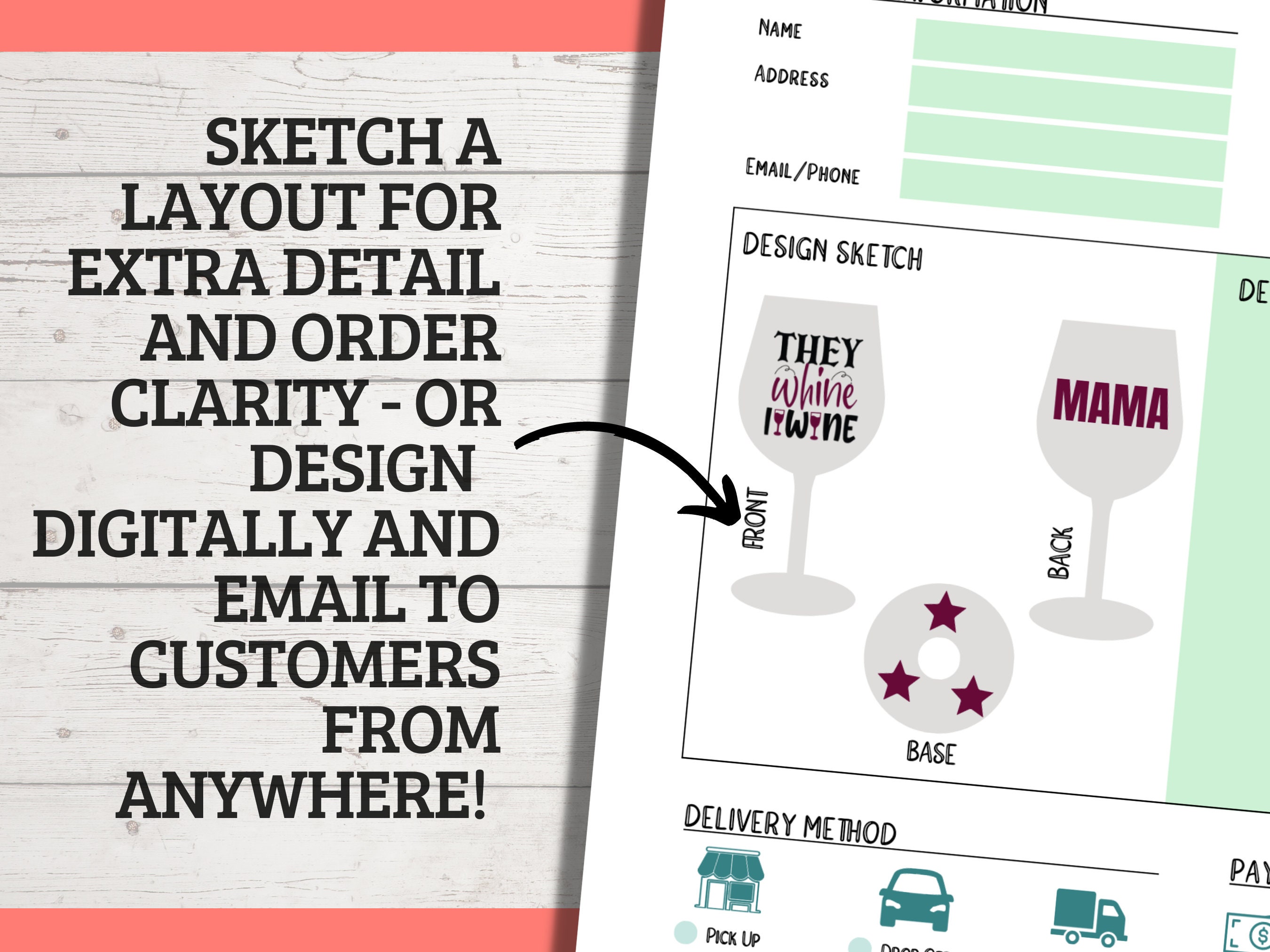 Wine Glass Order Form Editable Template, Handmade Seller Order Forms ...