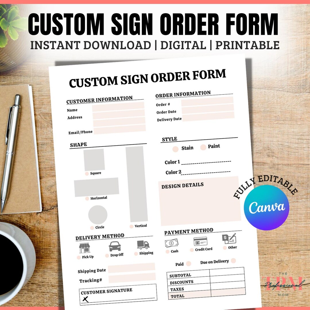 Custom Sign Order Form Editable Template, Canvas and Wood Sign Order ...