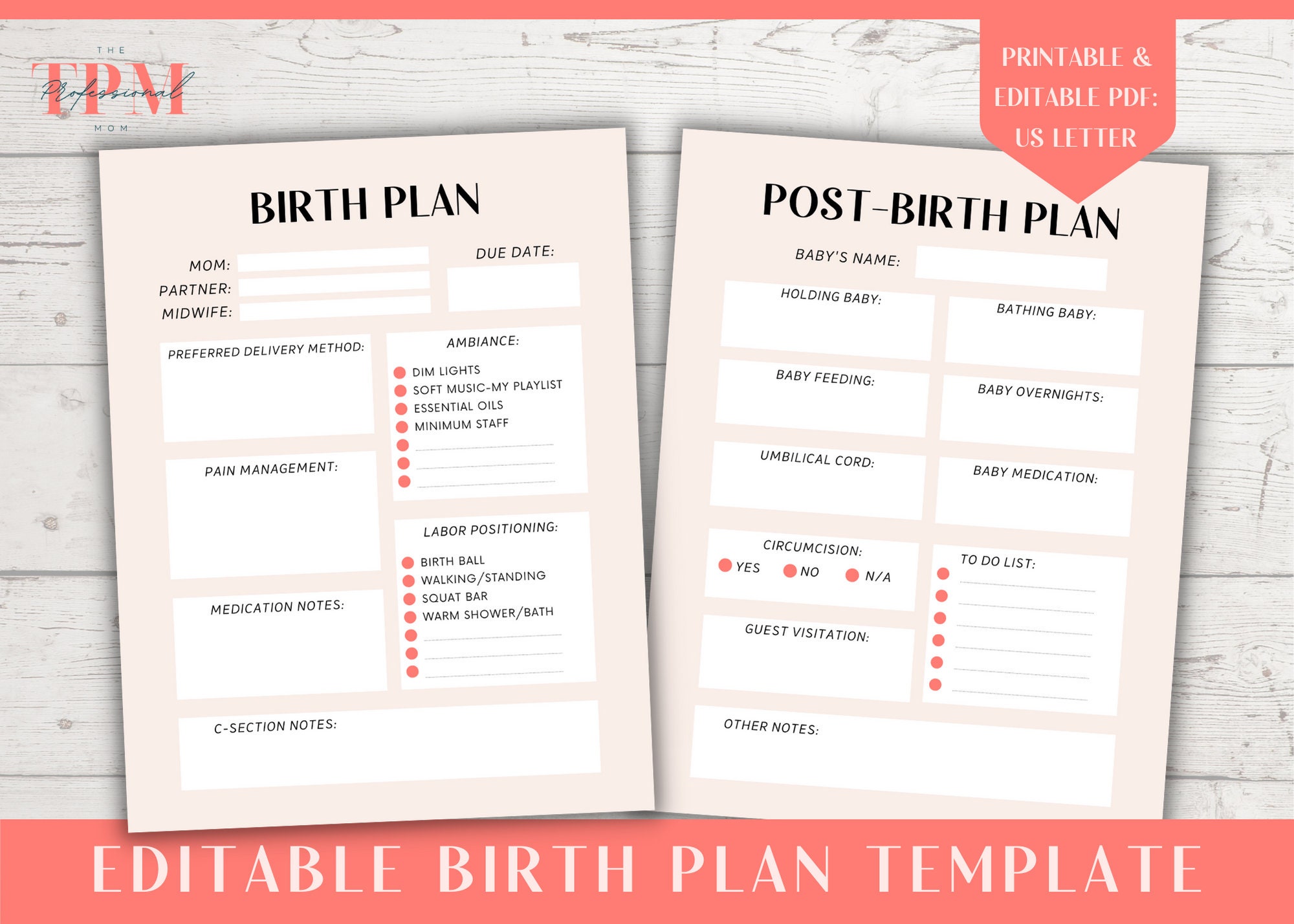 BIRTH PLAN TEMPLATE, Editable Birth Planning Printable for Pregnancy ...
