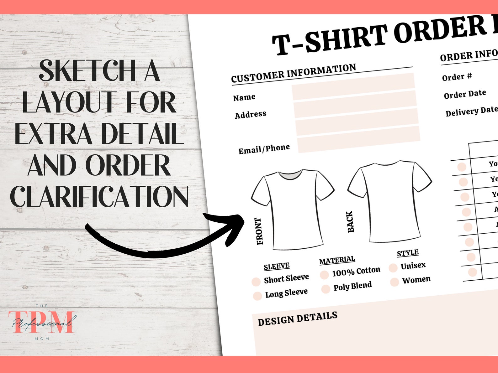 Custom Tshirt Order Form Editable Template, T-shirt Order Forms for ...