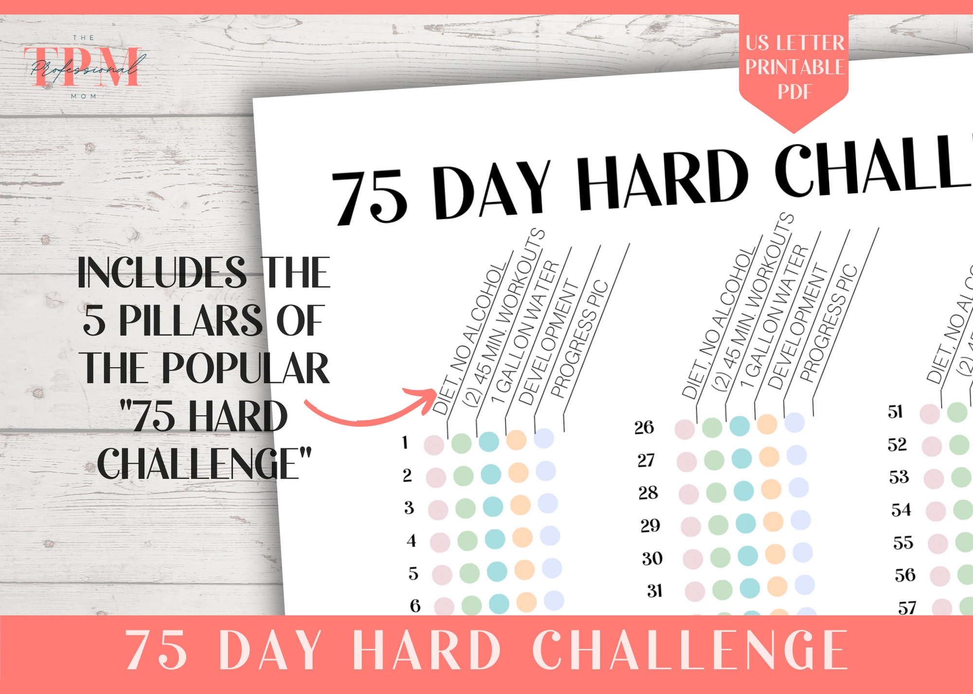 75 Hard Challenge Tracker Color-coded Daily Challenge - Etsy