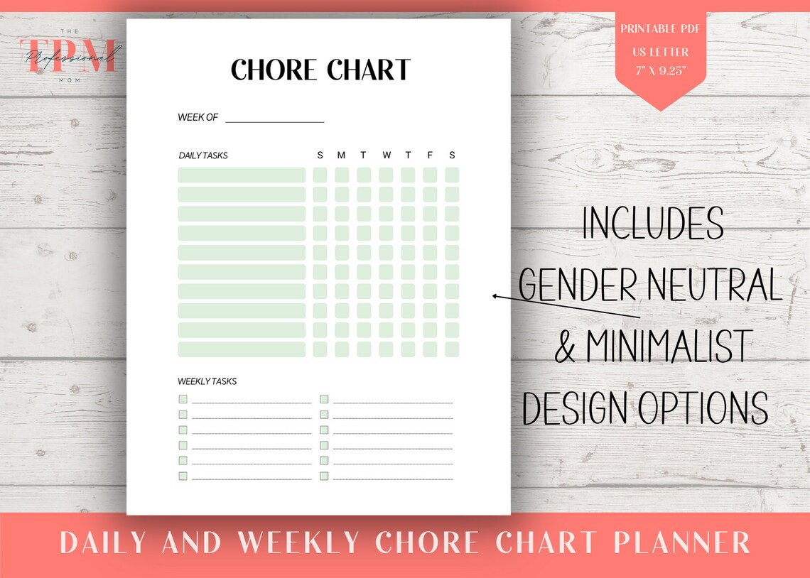 Adult Chore Chart Printable PDF Daily Weekly Chore Chart for - Etsy