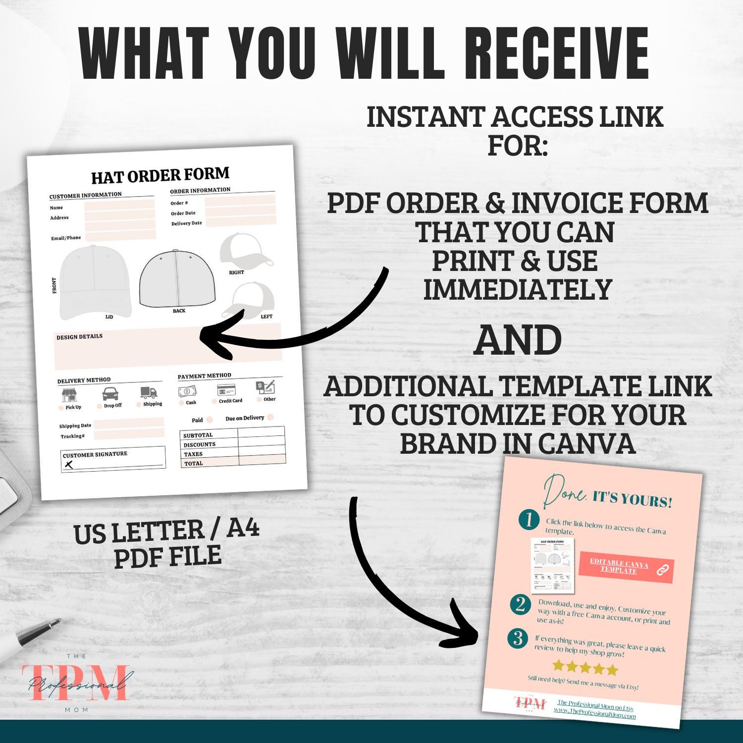 Custom Hat Order Form Editable Template, Fillable Hat Order Forms ...