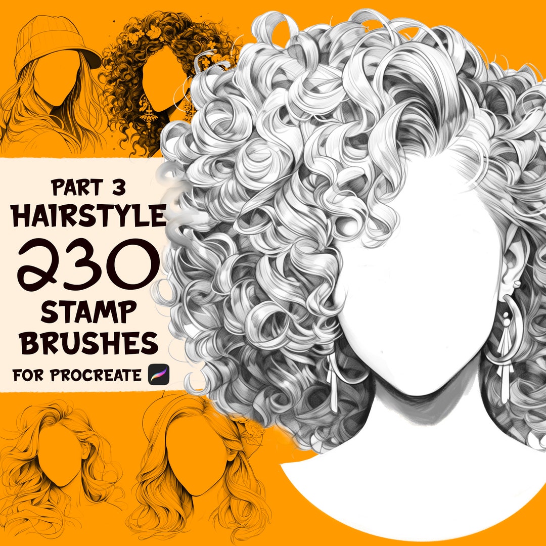 Hairstyle Stamp Brushes for Procreate, Digital Woman Hair Stamp Brushes ...