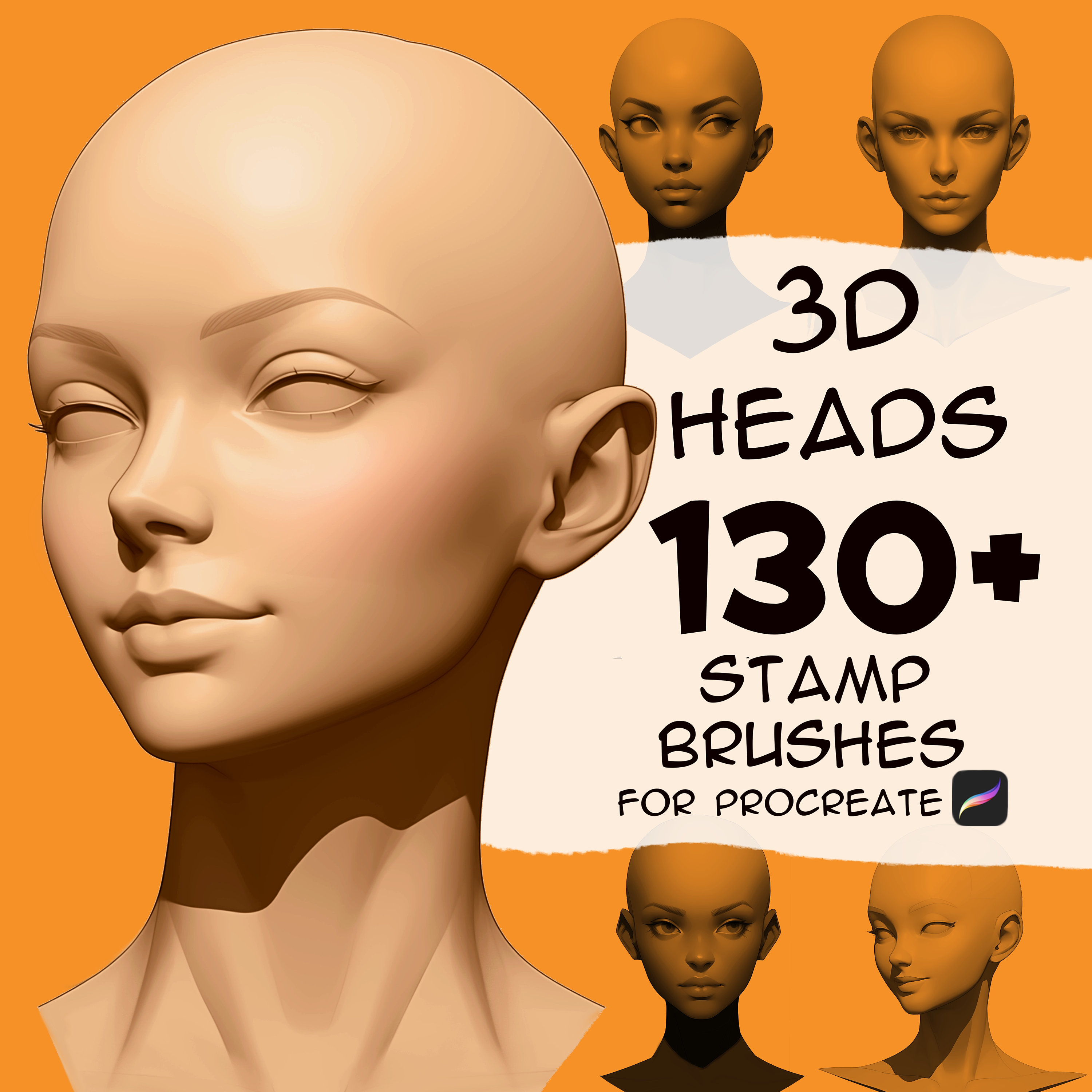 130 3D Head Stamp Brushes for Procreate, Procreate, Procreate Stamps, Procreate Brushes ...