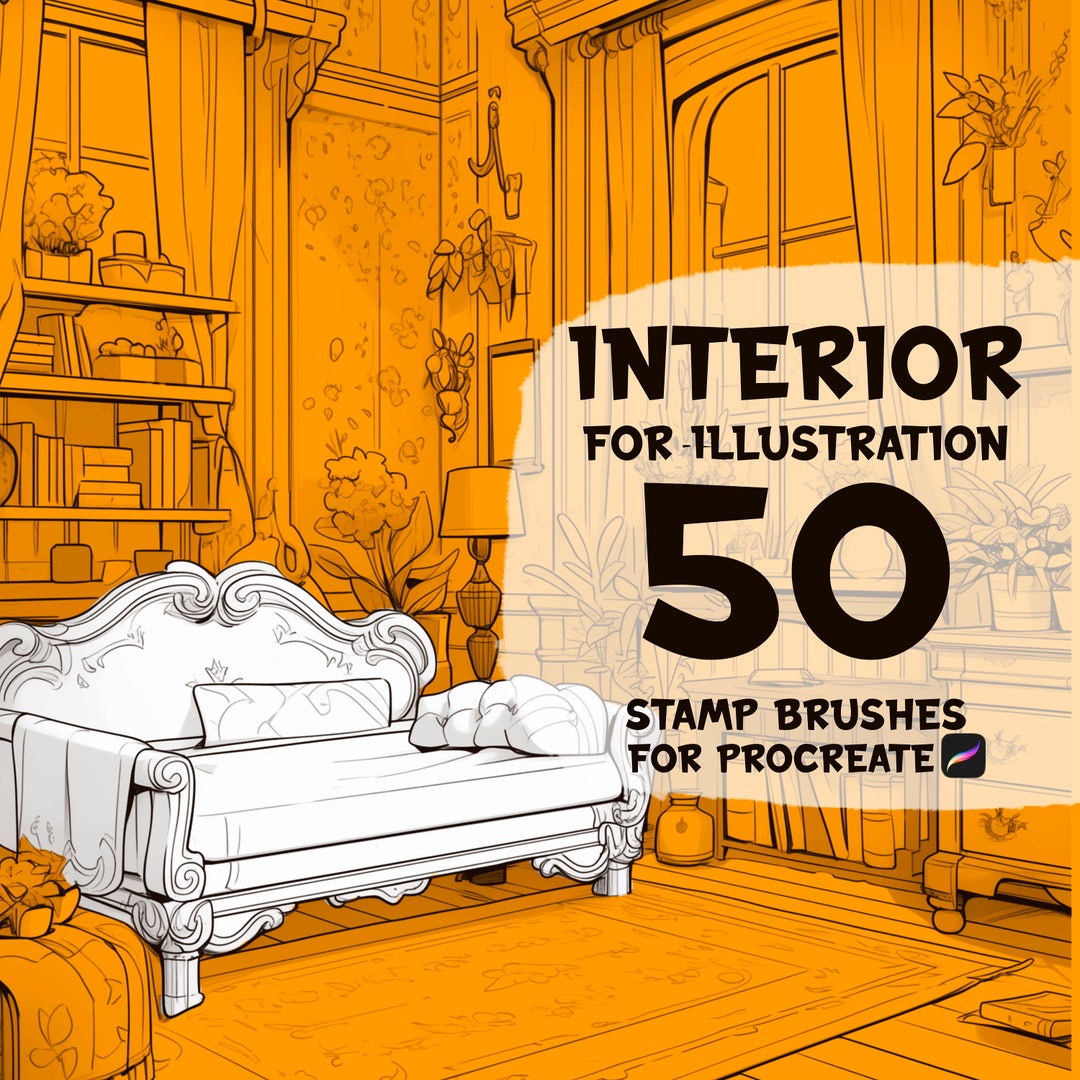 50 Rooms Background Stamp Brushes for Procreate, Interior for ...