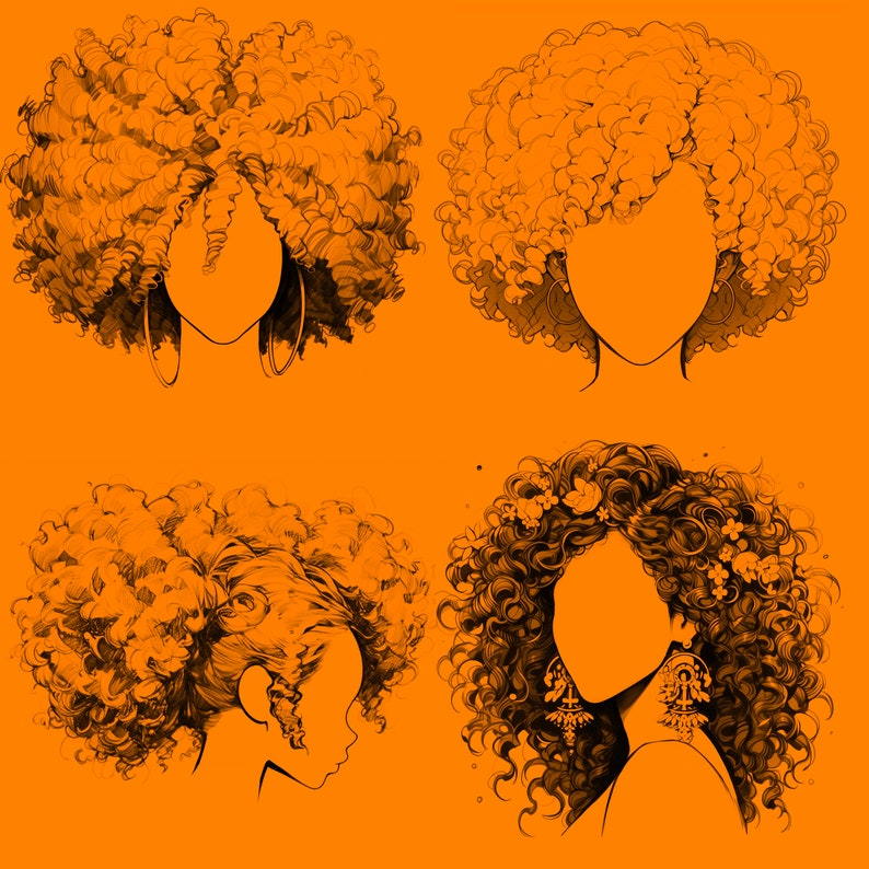 Curly Hair Stamp Brushes for Procreate, Procreate Hairstyle Stamp ...