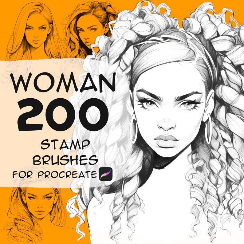 200 Woman Portrait Stamp Brushes for Procreate, Procreate, Procreate ...