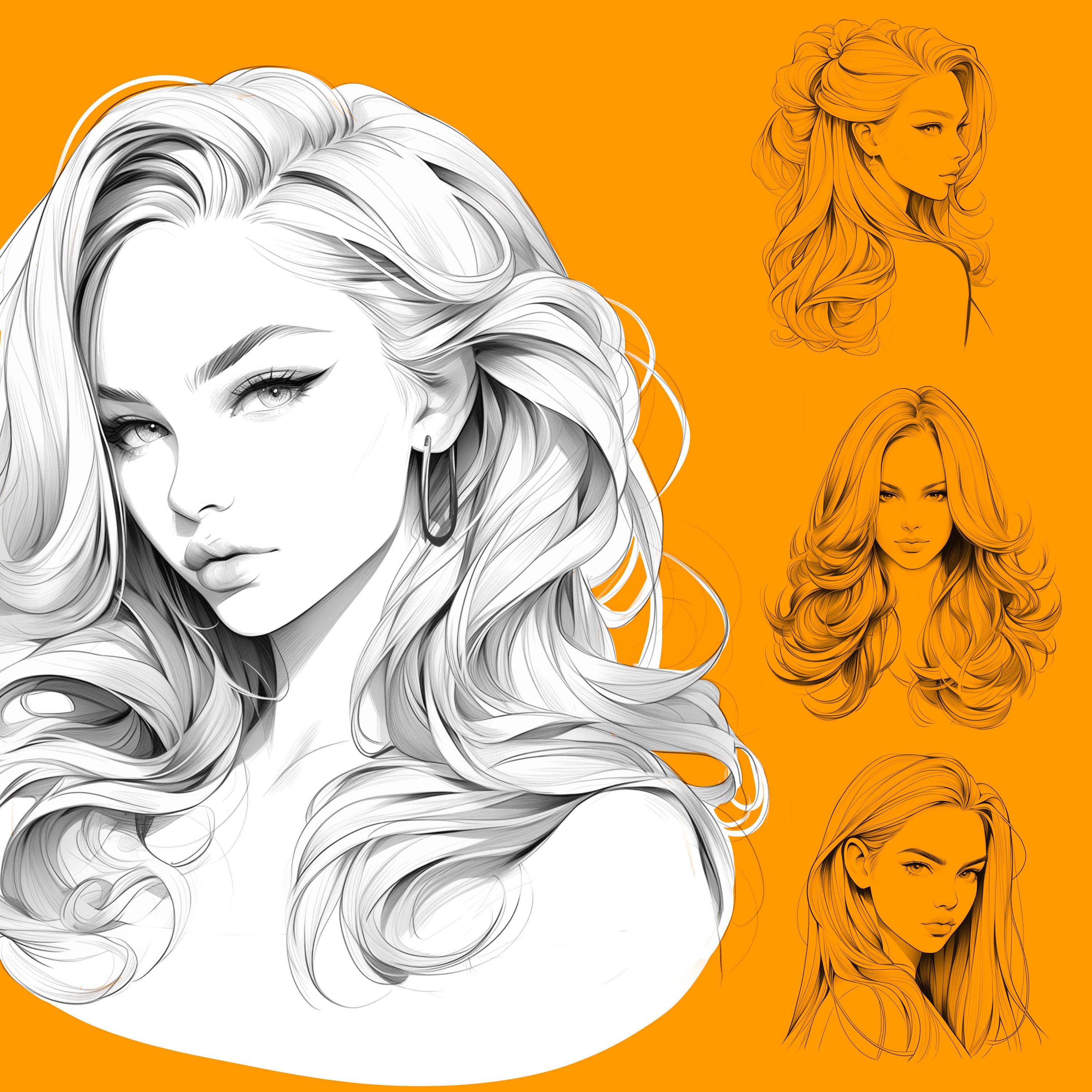 200 Woman Portrait Stamp Brushes for Procreate (brushset Digital ...