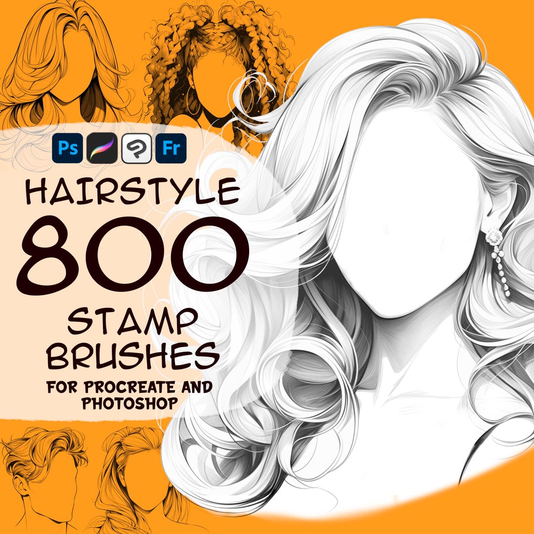 800+ Hairstyle Stamp Brushes for PROCREATE and PHOTOSHOP, Procreate ...
