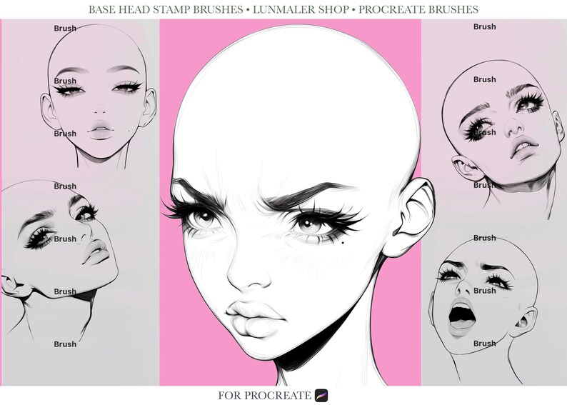 Women Base Head Stamp Brushes for Procreate. Character Design. Anime ...