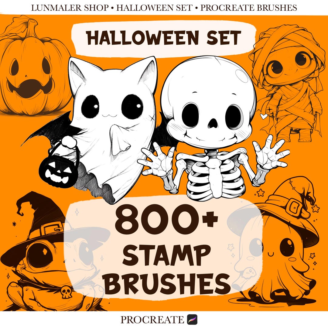 Halloween Procreate Stamp Brush Mega Set: Character, Ghost, Pumpkin ...