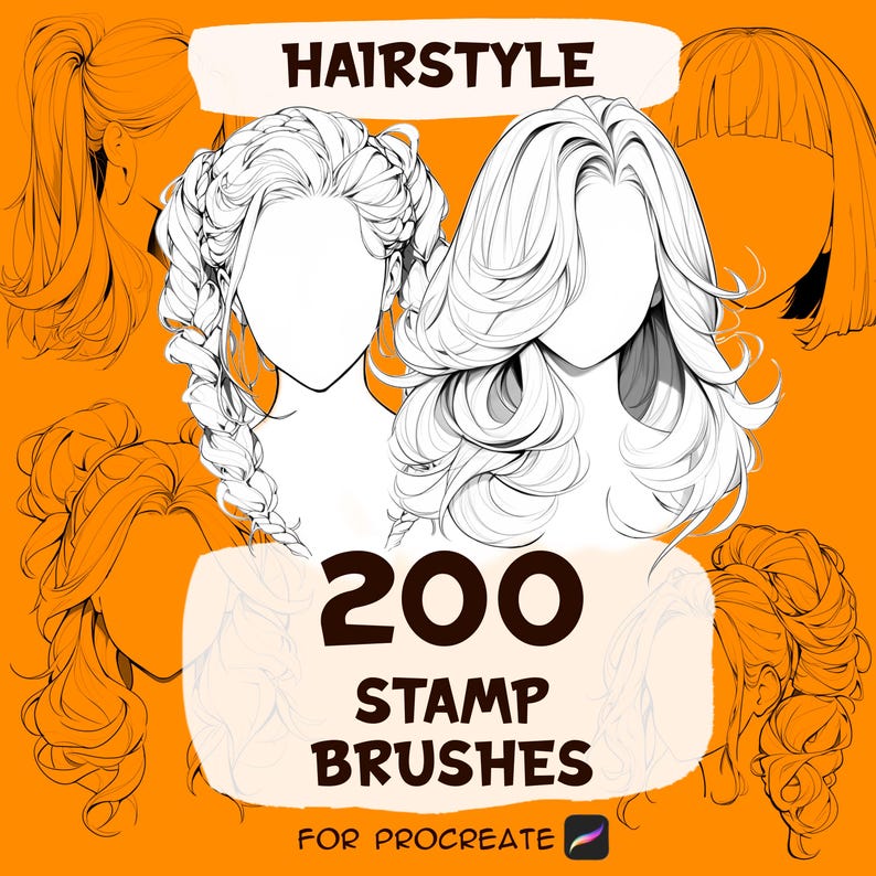 Hairstyle Stamp Brushes for Procreate App. Anime Hair Stamp Brushes ...