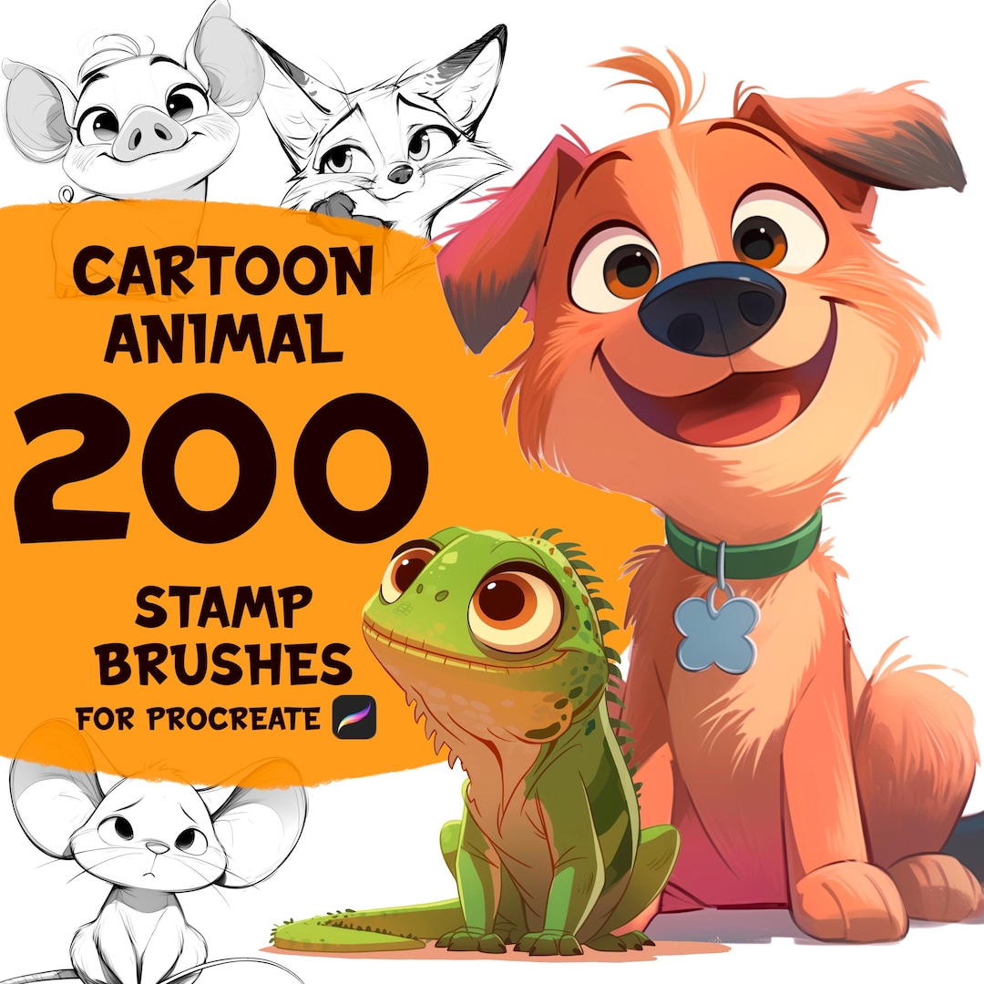 200 Cartoon Animals Stamp Brushes for Procreate App, Procreate Stamp ...