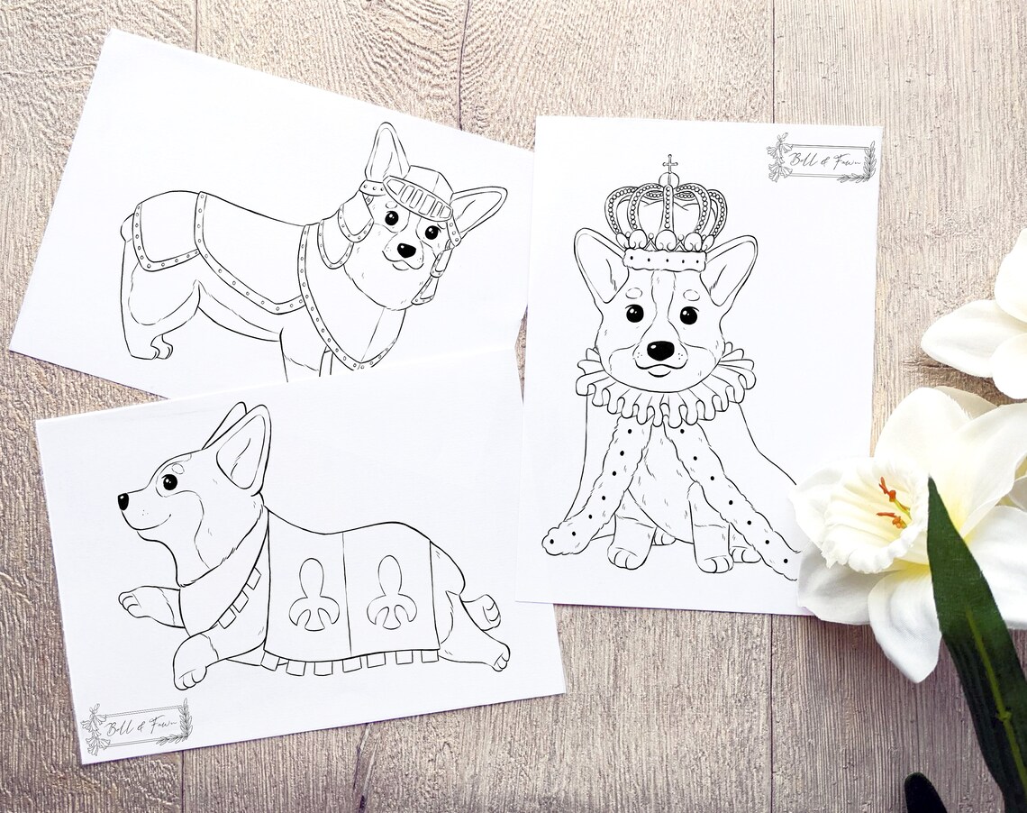 Printable Royal Corgi Colouring Pages, Medieval Dogs Colouring Sheets ...