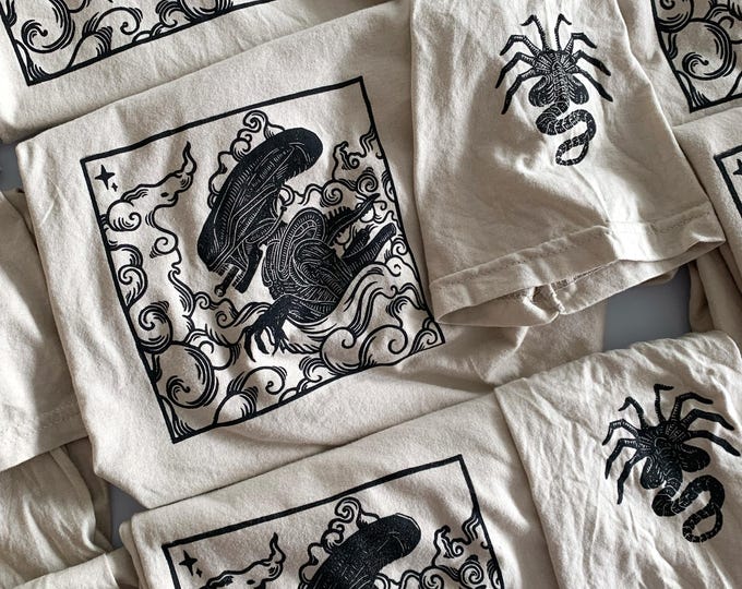 Alien Xenomorph Block Printed T Shirt // Sci Fi // Hand Printed Block ...
