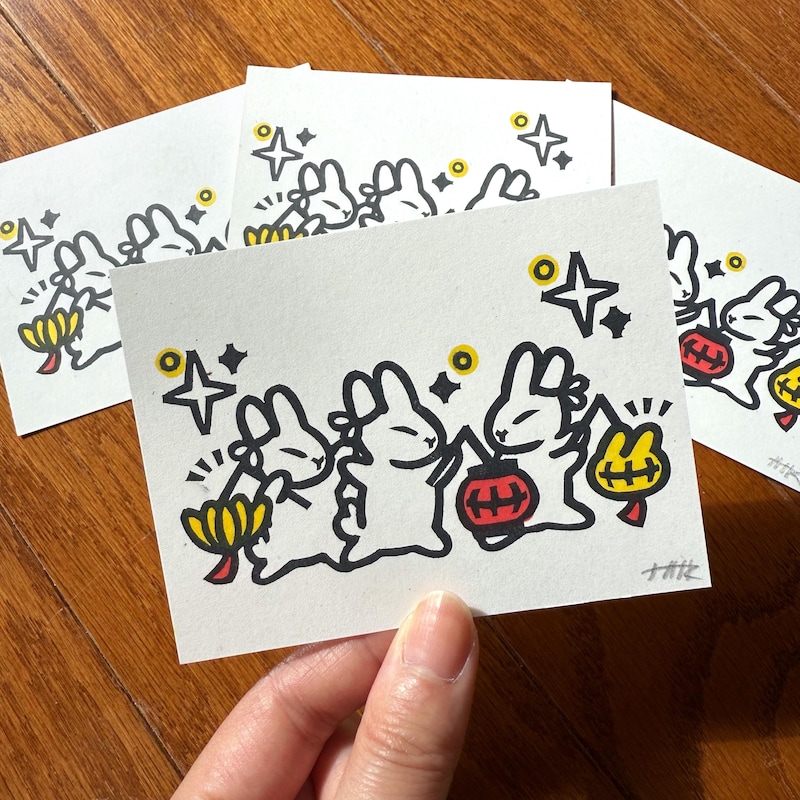 Linocut Prints Cute - Etsy