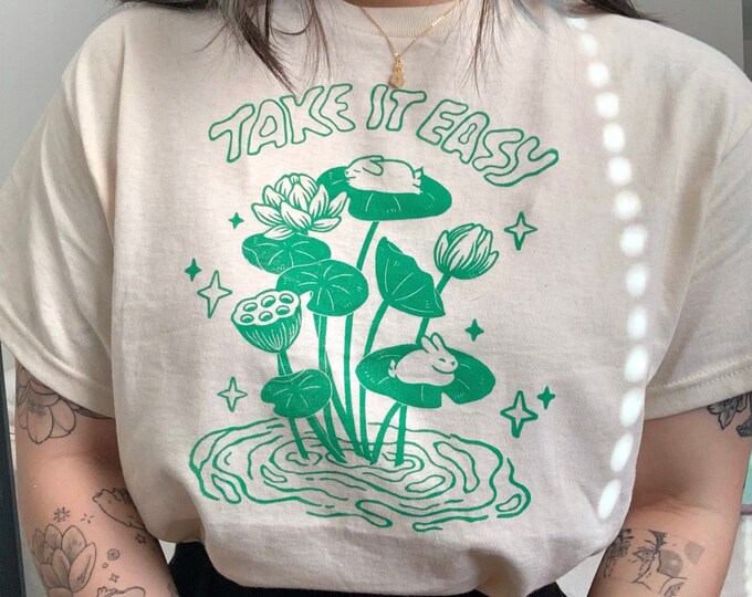 Lotus Flower Bunnies Block Printed T Shirt // Hand Printed Block Print ...