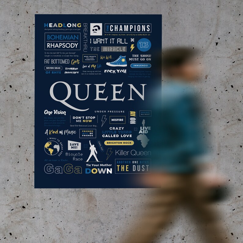 Queen Poster Print High Quality Print Bohemian Rhapsody Blue / A4 / A3 ...