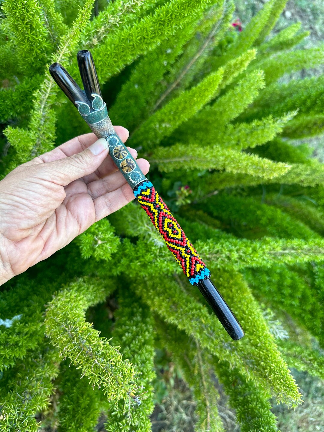 Beautiful Handmade Double Nostril Shipibo Chonta Wood Tepi With Metal ...