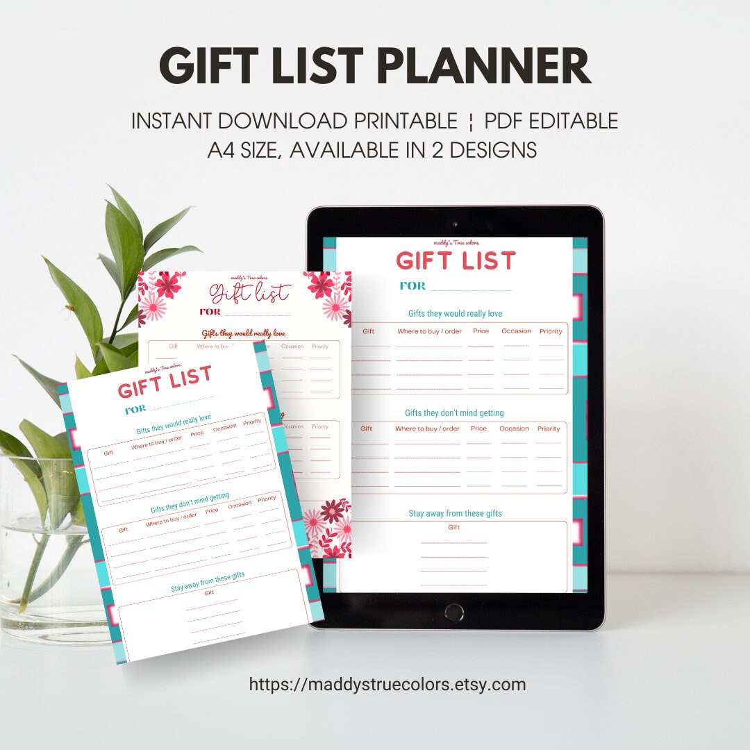 Gift List Planner, Gift Ideas, Valentines Day Gift Guide, Wishlist ...