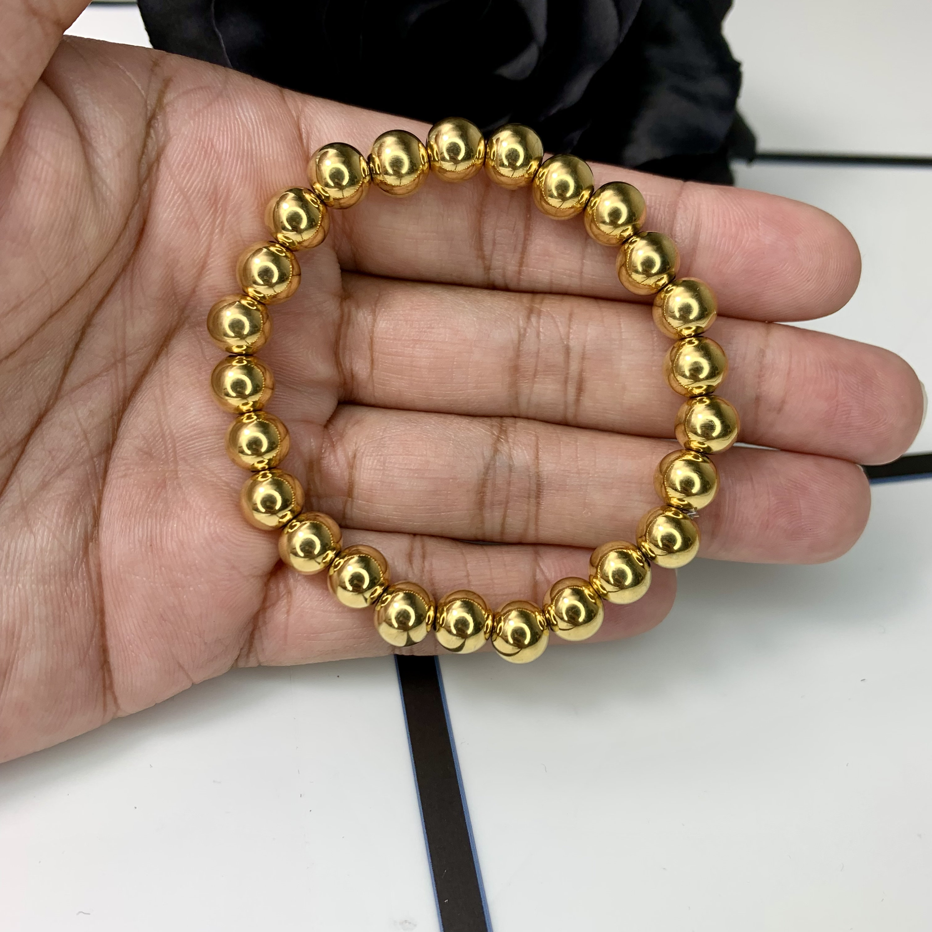 18k Gold Filled Beaded Bracelet Gold Bead Bracelet Stretch - Etsy