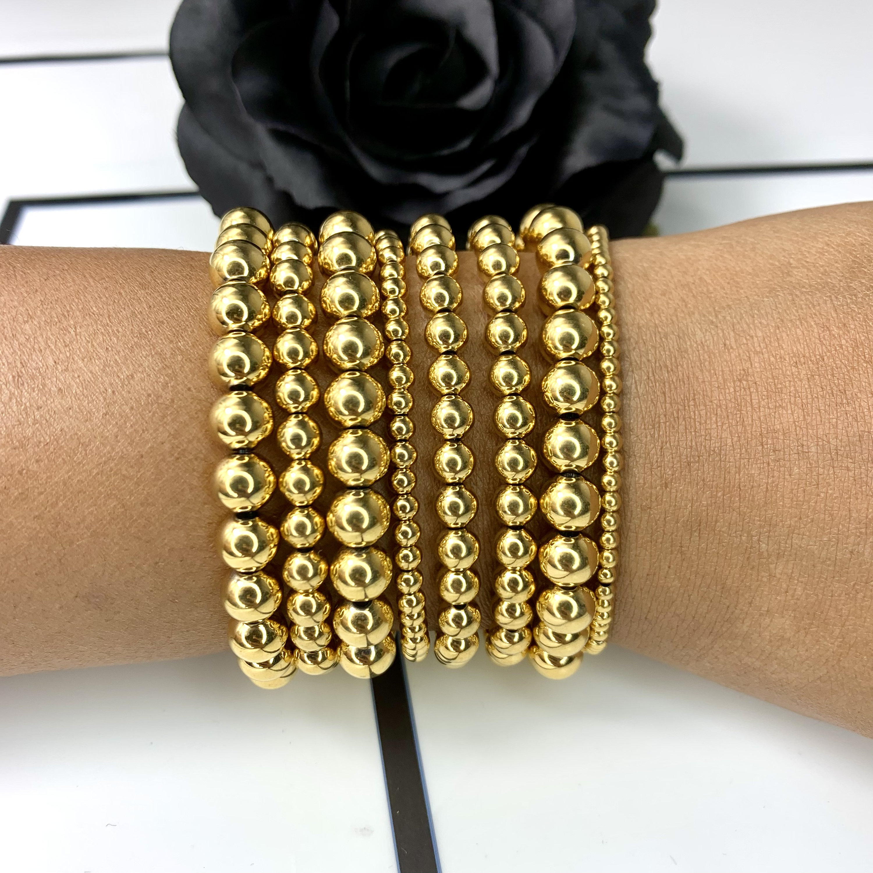 18k Gold Filled Beaded Bracelet Gold Bead Bracelet Stretch Bracelet Non Tarnish - Etsy
