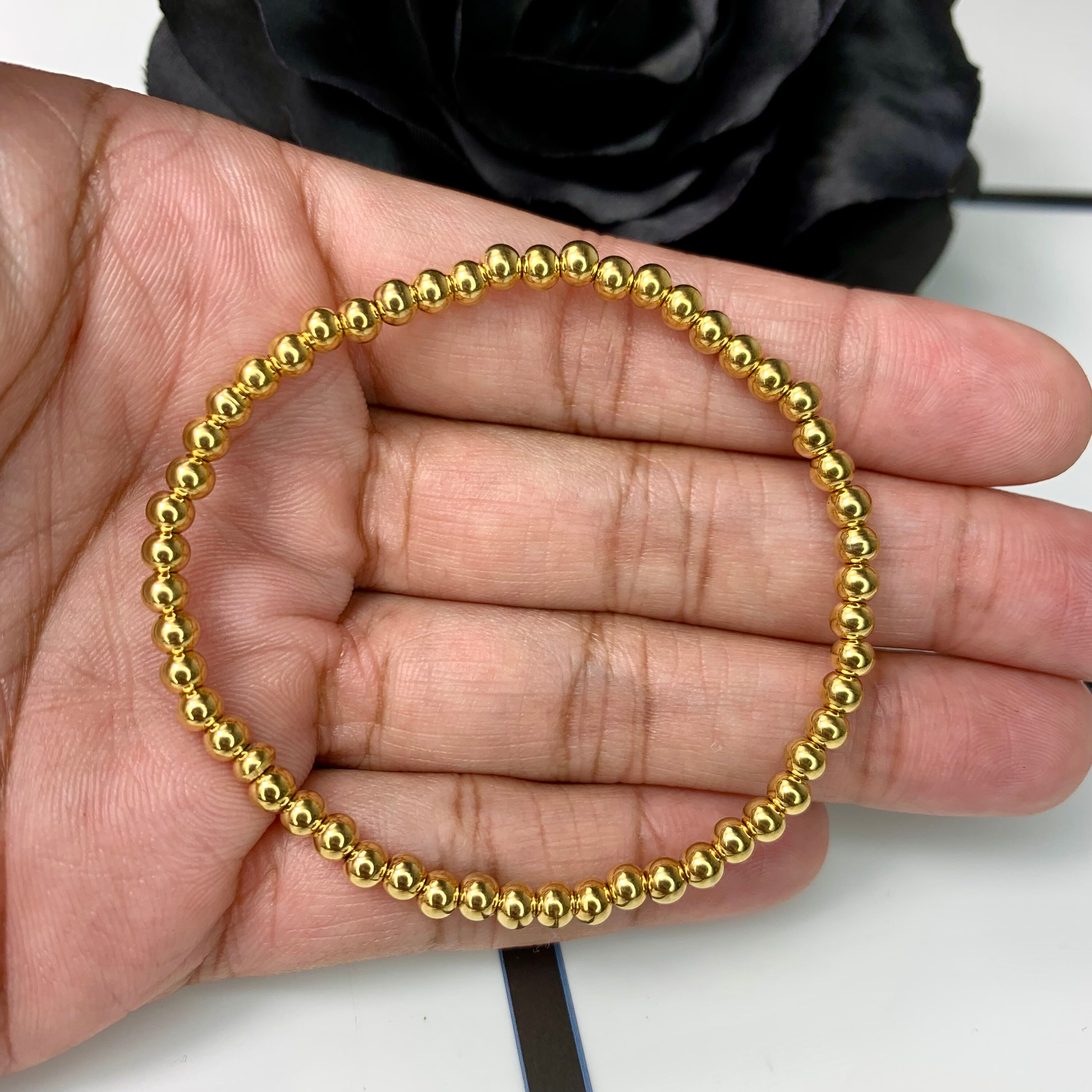 18k Gold Filled Beaded Bracelet Gold Bead Bracelet Stretch - Etsy