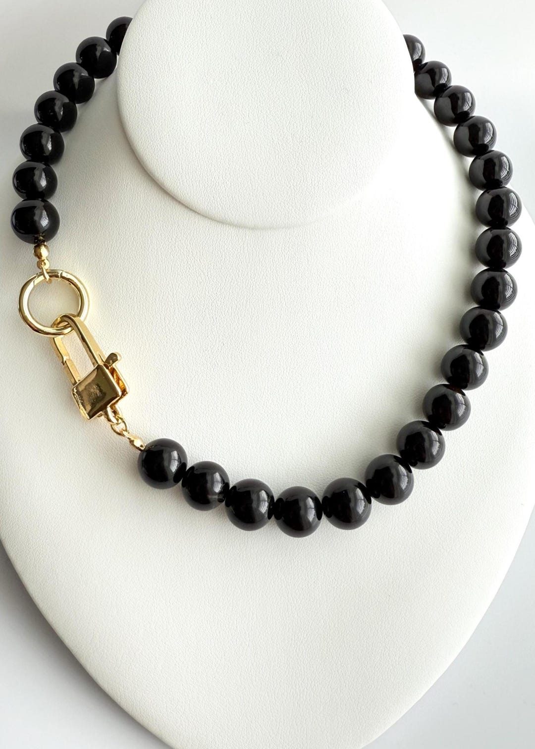 Chunky Black Onyx Beaded Necklace: 18K Gold Accents - Etsy