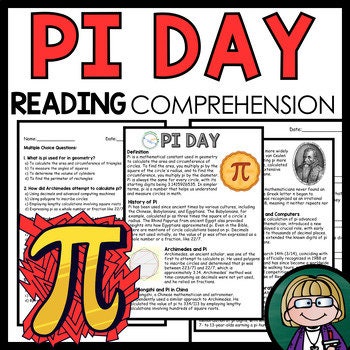 History of Pi Day Reading Comprehension & Questions Worksheet March ...