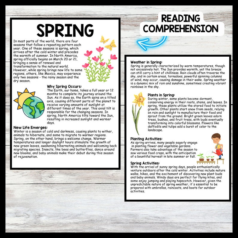 Spring Reading Comprehension Worksheet March No Prep Seasons of the ...