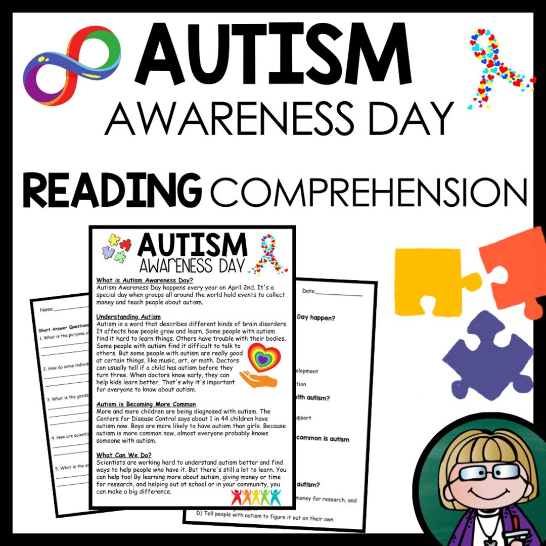 Autism Awareness Day Reading Comprehension Passage & Questions April - Etsy
