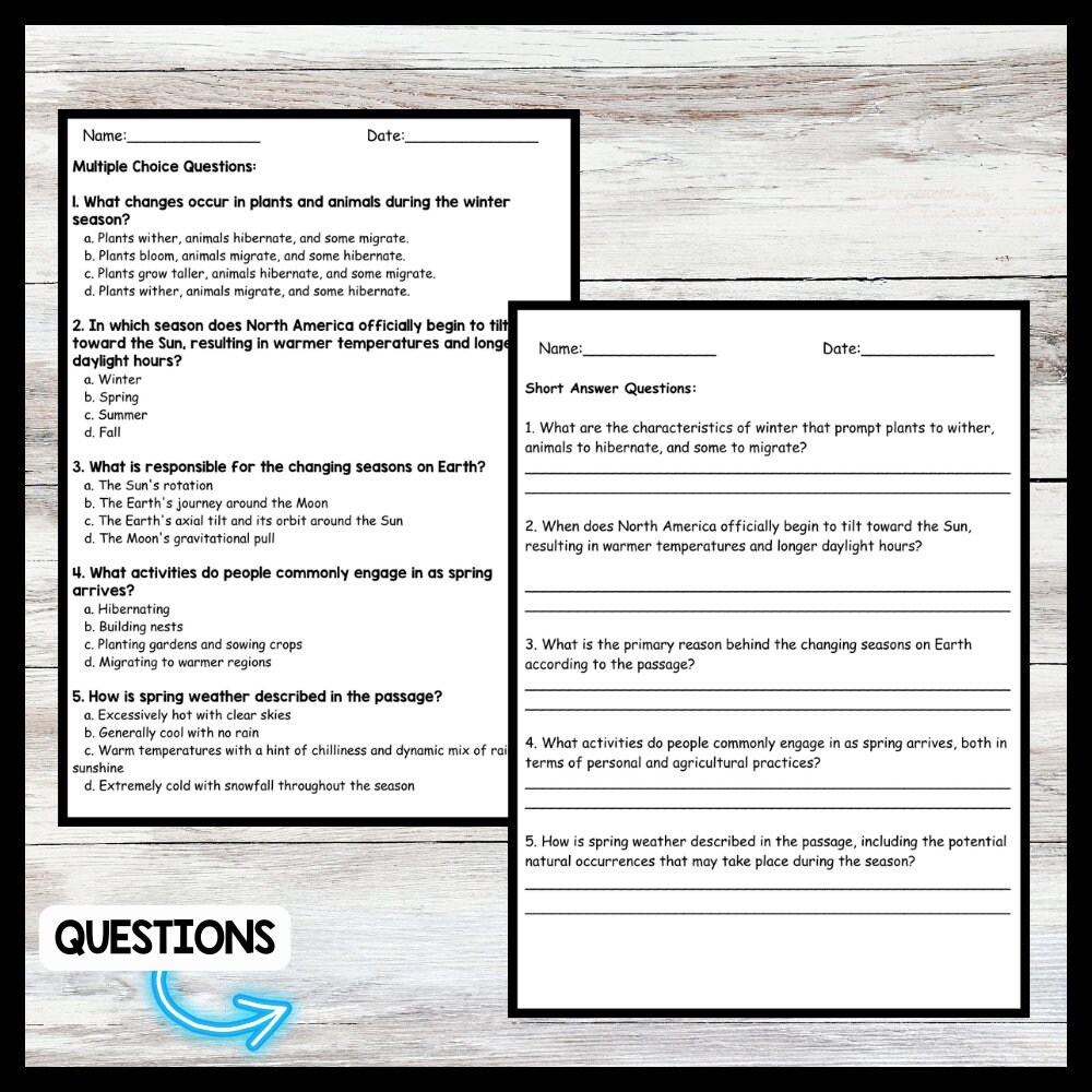 Spring Reading Comprehension Worksheet March No Prep Seasons of the ...