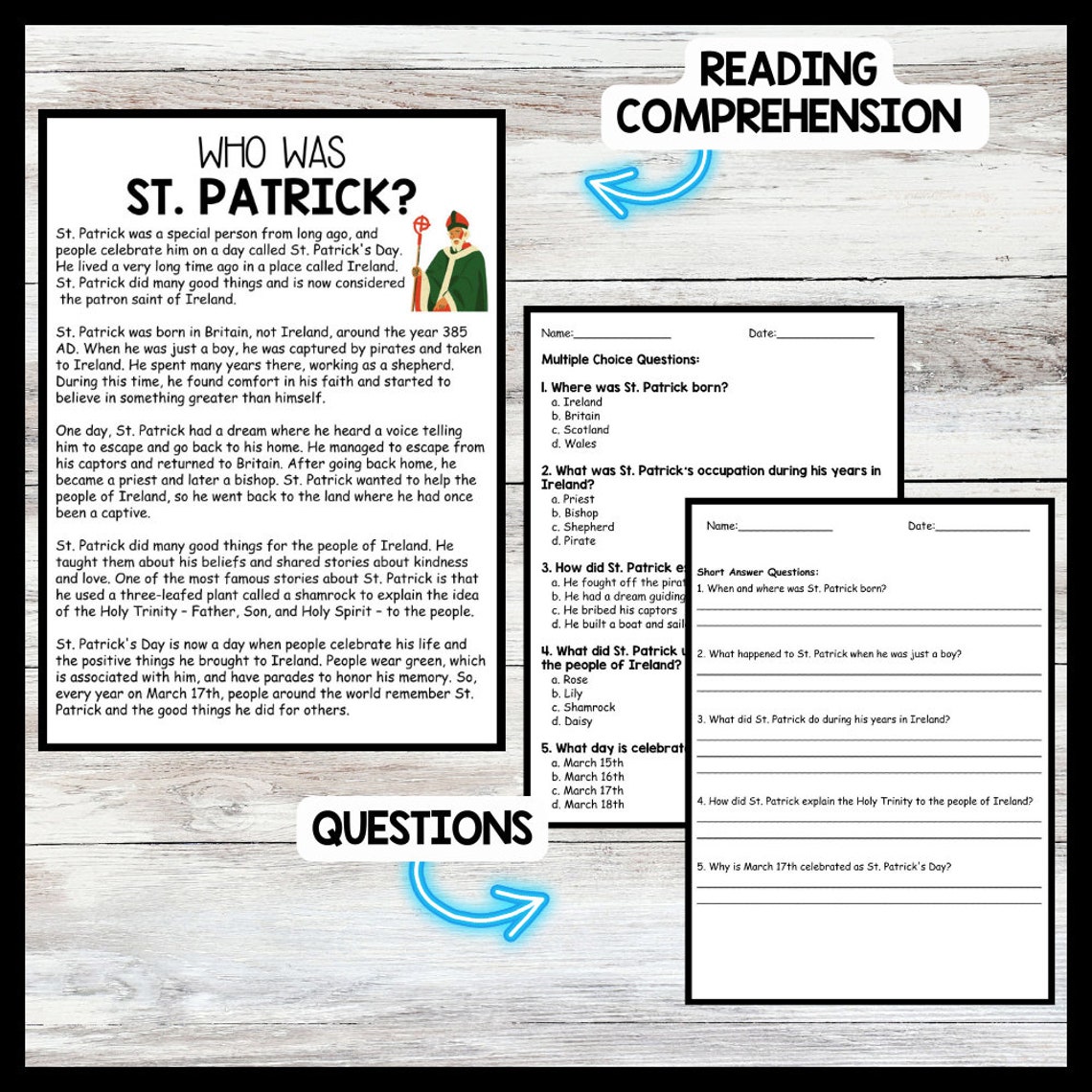 Who Was St. Patrick Reading Comprehension Passage & Questions March St ...