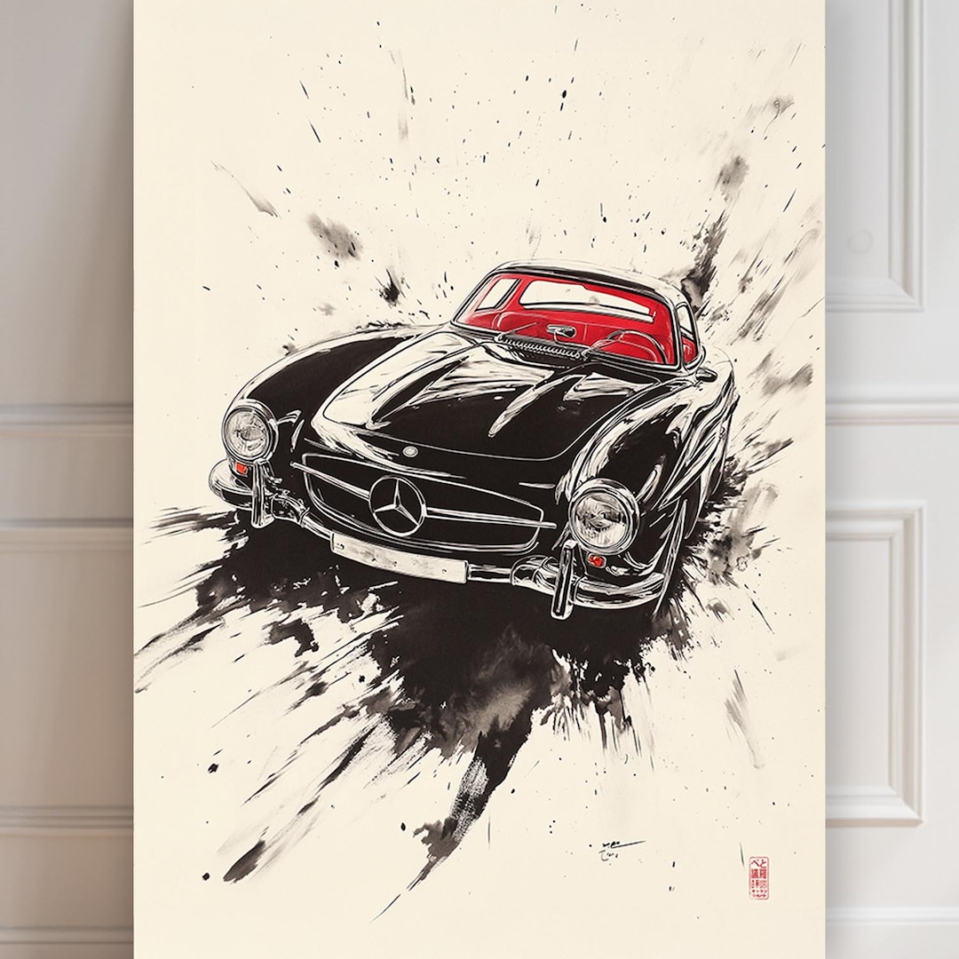 Mercedes Benz 300 CL Print | Mercedes Car Painting | Sumi-e Print | Art ...