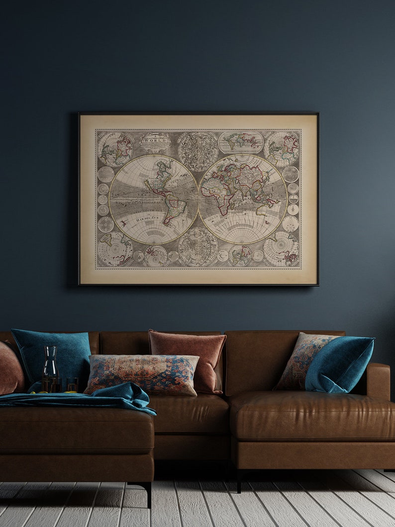 Correct Map of World 1732 With Constellation Astronomy Chart - Etsy