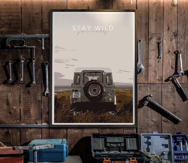 Land Rover DEFENDER, Car Art Print, Off-road Legend on Wild Journey ...