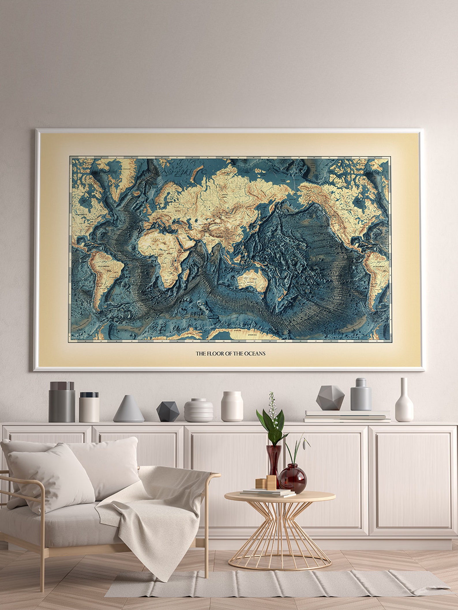 The Floor of the Oceans / Ocean Floor Map, Vintage Map of the Seabed ...