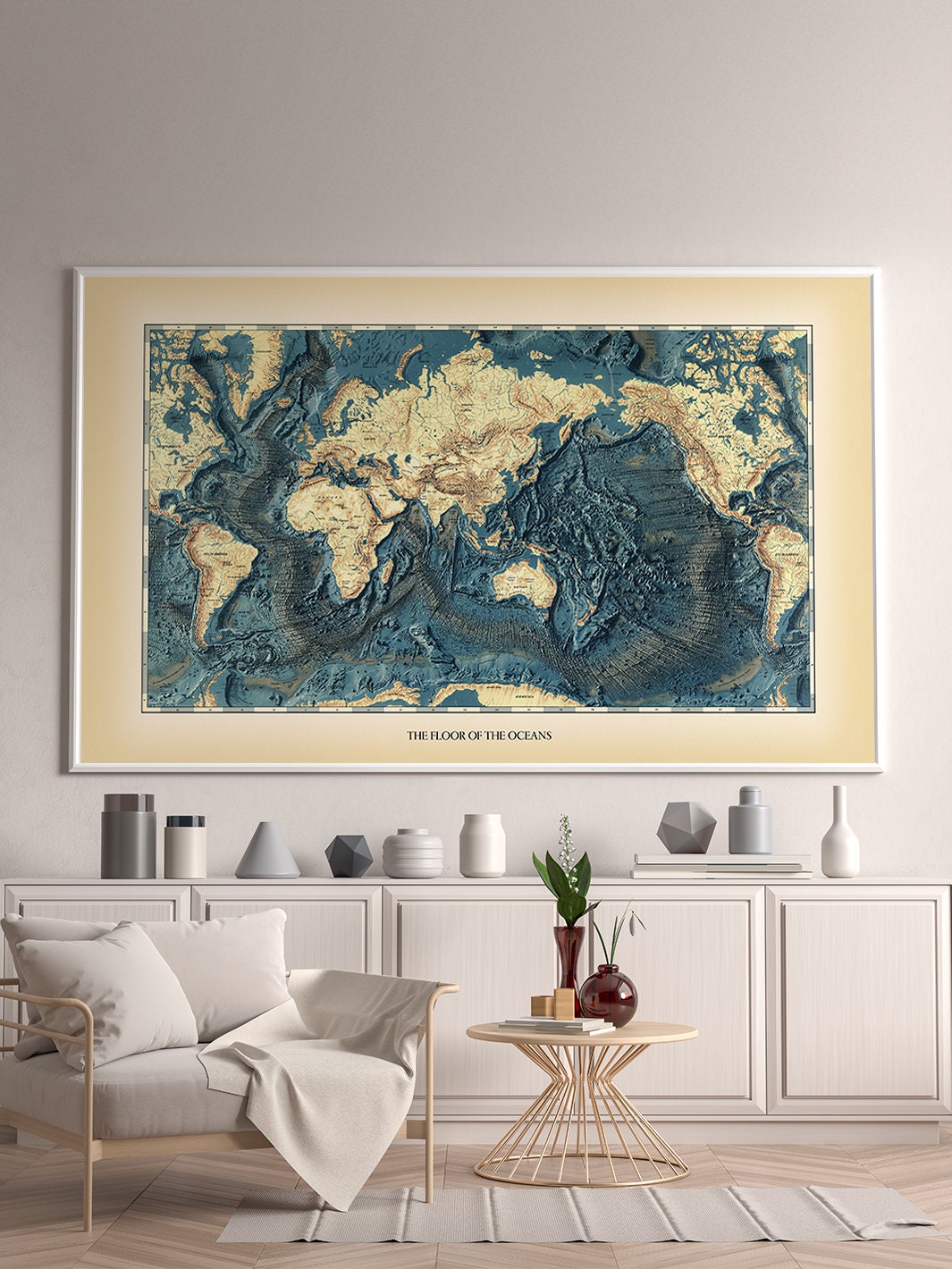 The Floor of the Oceans / Ocean Floor Map, Vintage Map of the Seabed ...